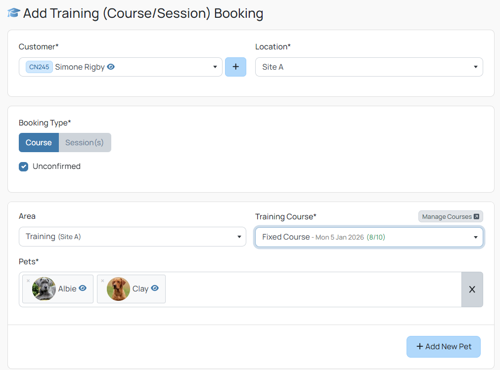 Adding Training Course - Fixed & Rolling Bookings – Pet Manager